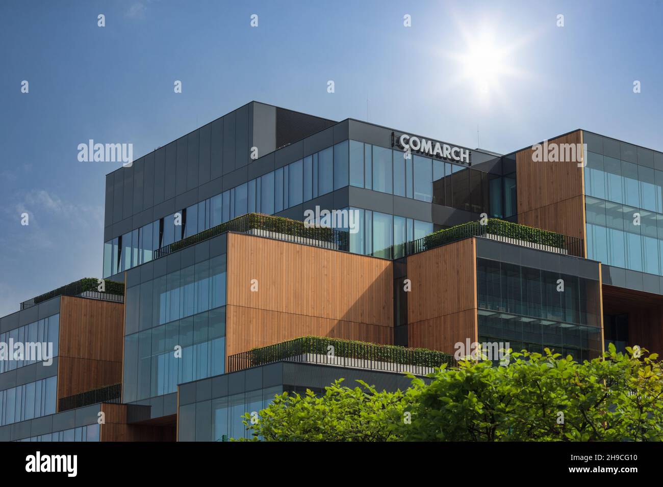 Poznan, Poland - June 21.2021: Modern glazed office building with ...