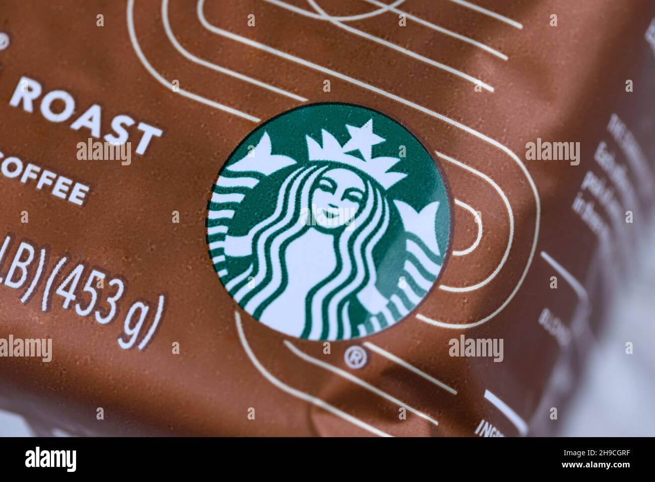 KHARKOV, UKRAINE - MARCH 15, 2021: Starbucks coffee pack with green ...