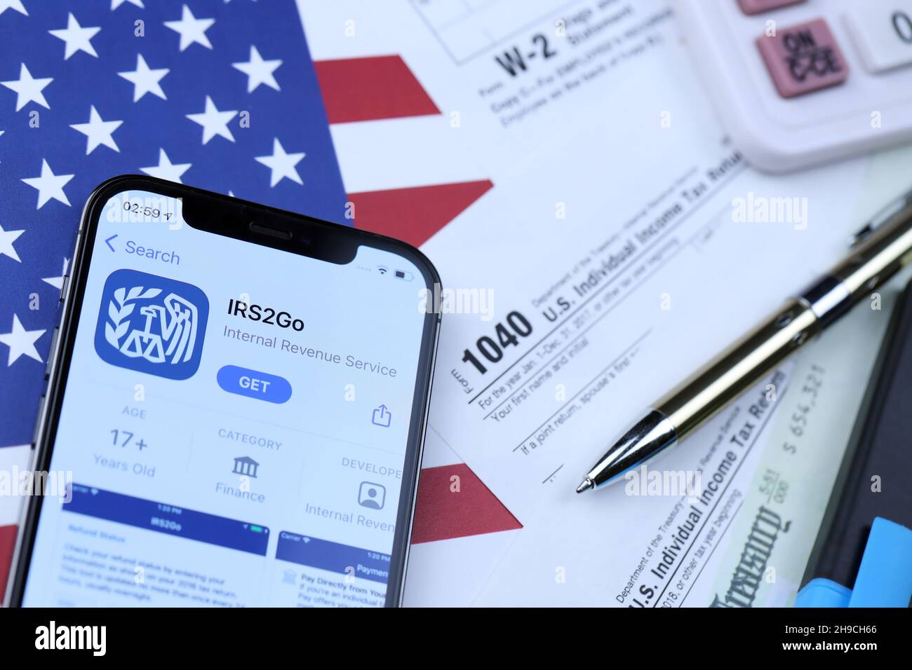 KHARKOV, UKRAINE - MARCH 5, 2021: IRS2GO app on iPhone 12 pro screen ...