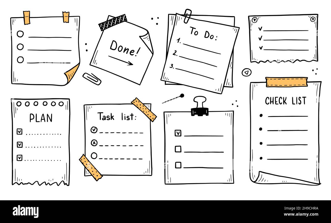 Doodle checklist set. To do, task list with check mark vector ...