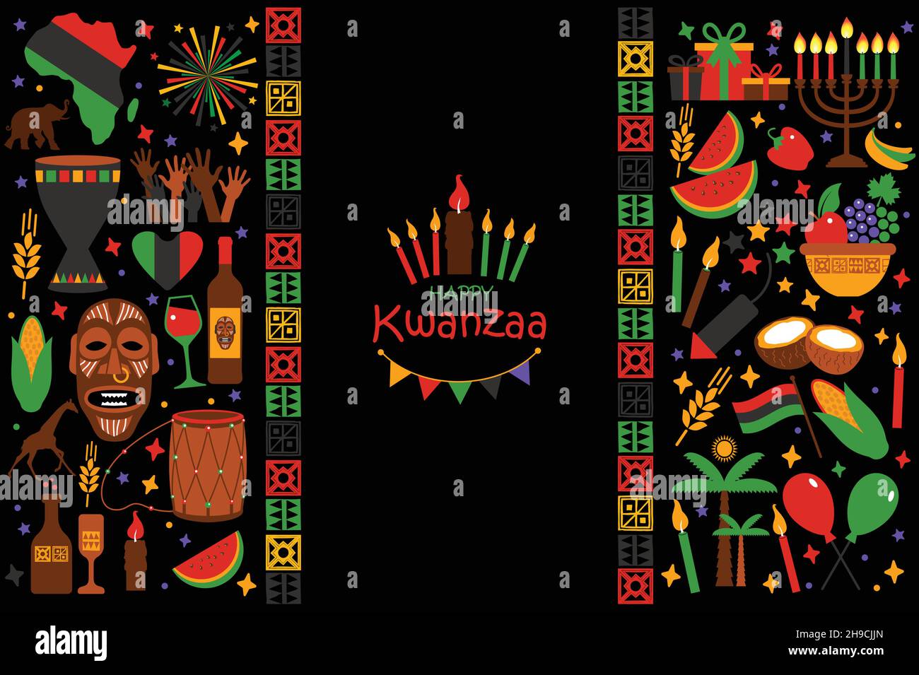 Vector collection of Happy Kwanzaa. Holiday symbols Stock Vector Image ...