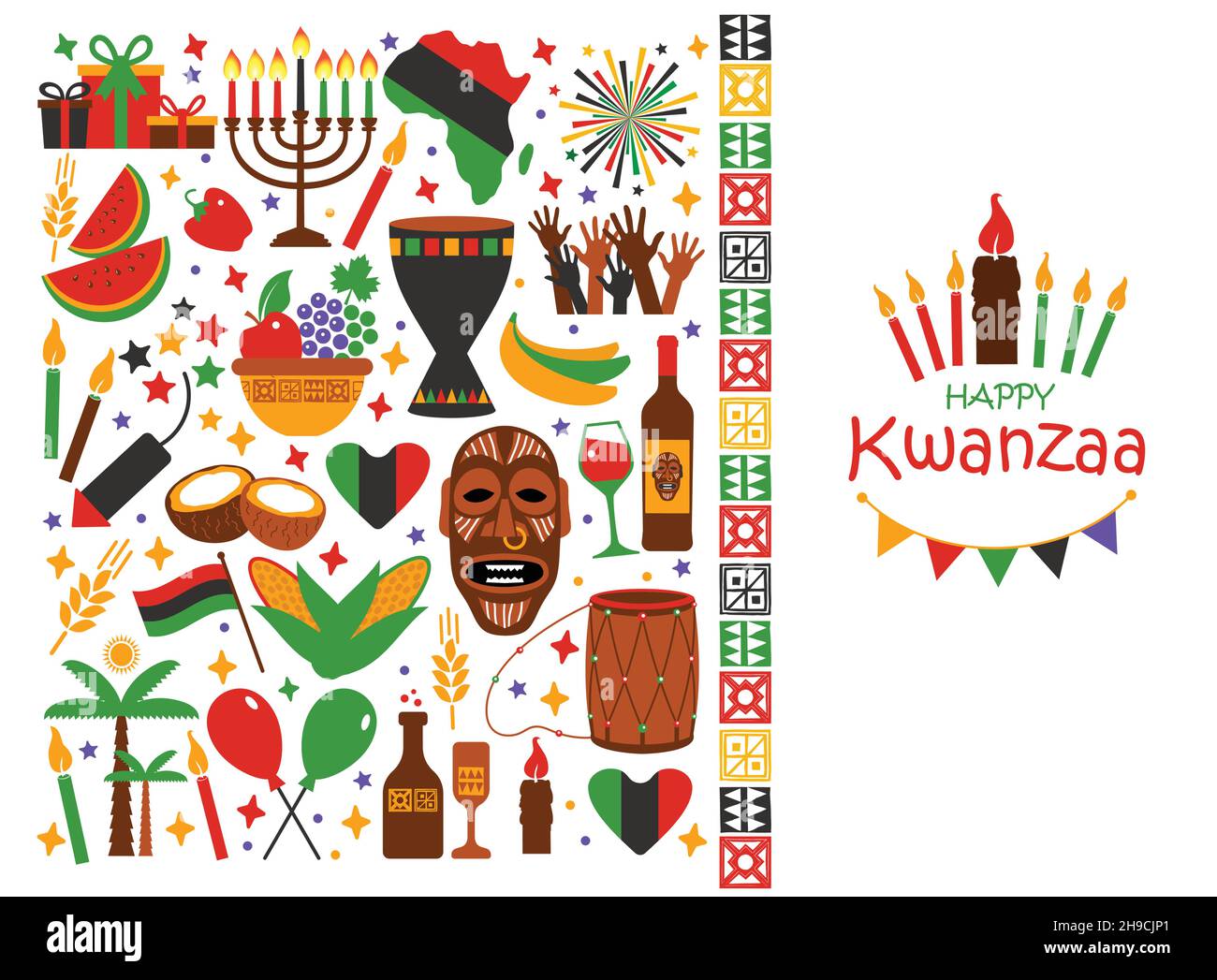 Vector collection of Happy Kwanzaa. Holiday symbols Stock Vector Image ...