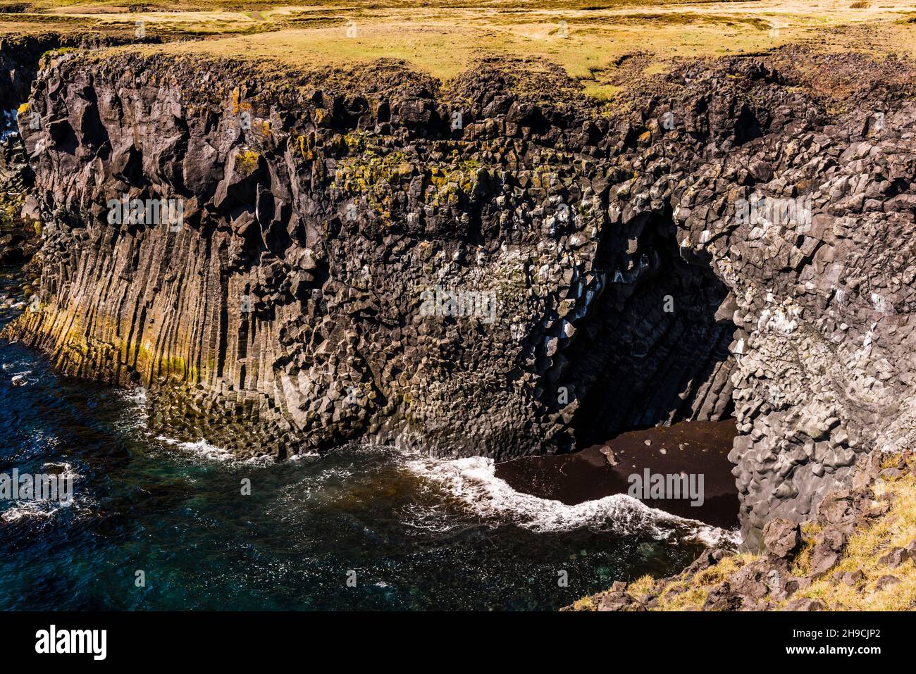A cave in the Arnarstapi Cliffs, Snaefellsnes Peninsula, Iceland Stock ...