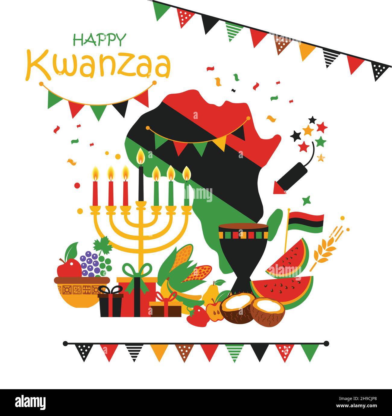 Vector collection of Happy Kwanzaa. Holiday symbols on white background ...