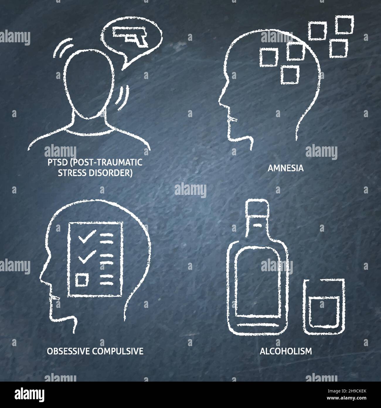 Chalkboard mental disorders icon set in line style. Obsessive ...