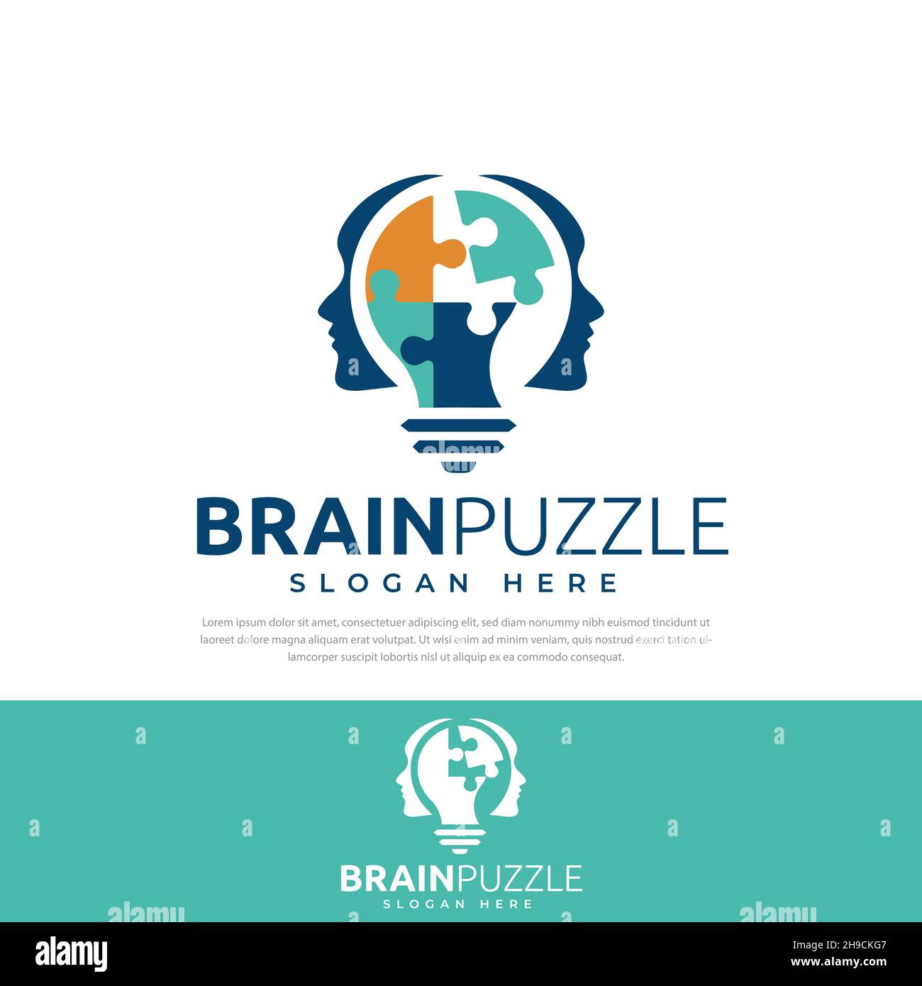 Brain intelligence symbol logo puzzle illustration of two different ...