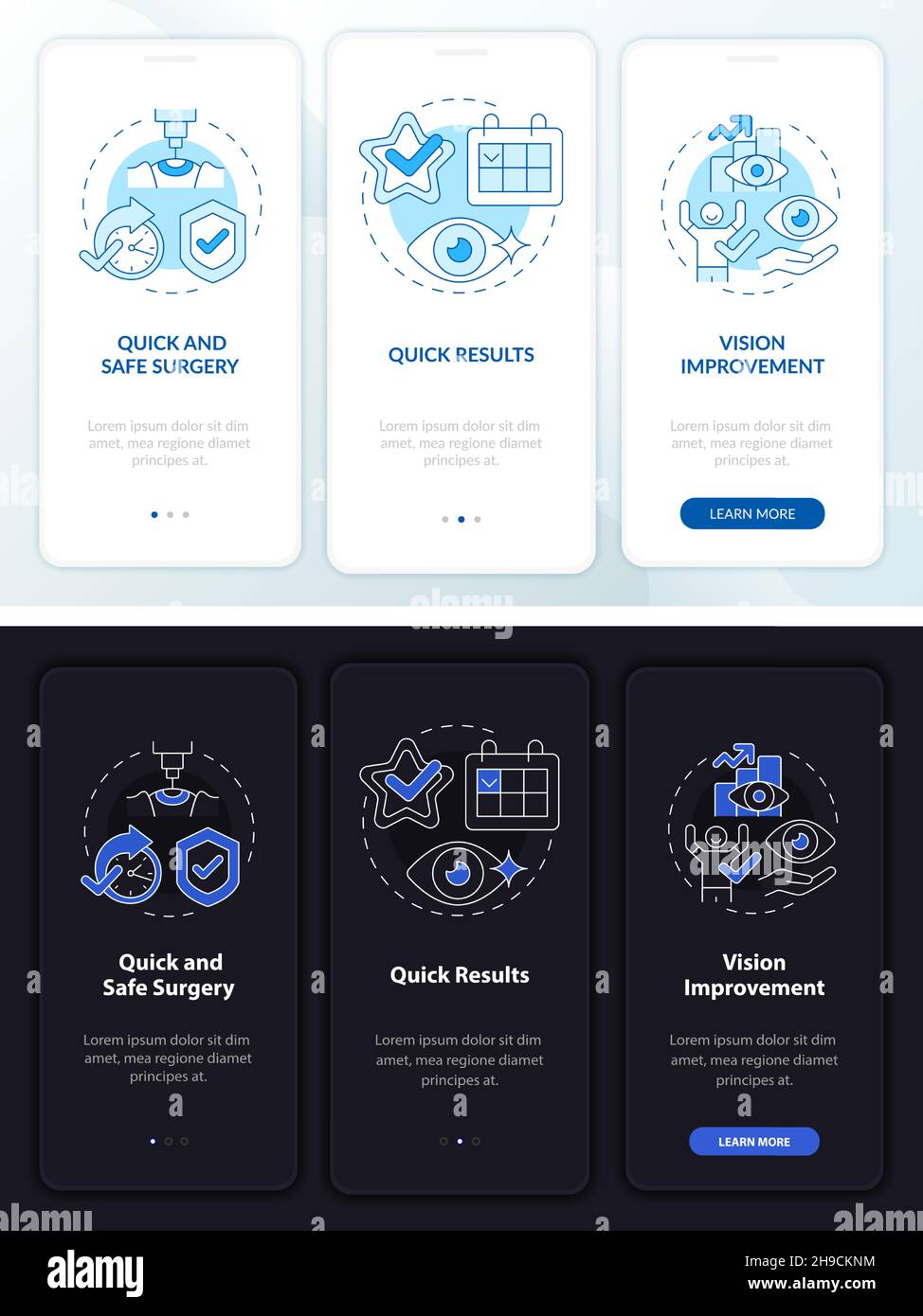 Eye operation pros white, black onboarding mobile app page screen Stock ...