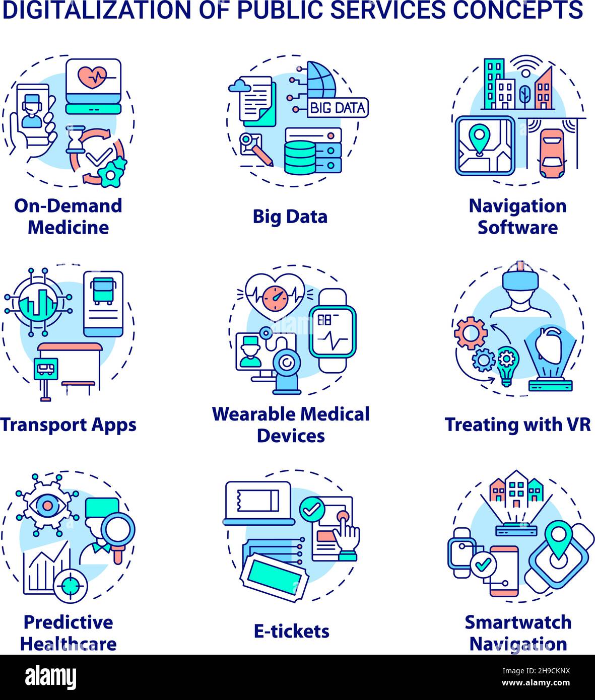 Digitalization of public services concept icons set Stock Vector Image ...