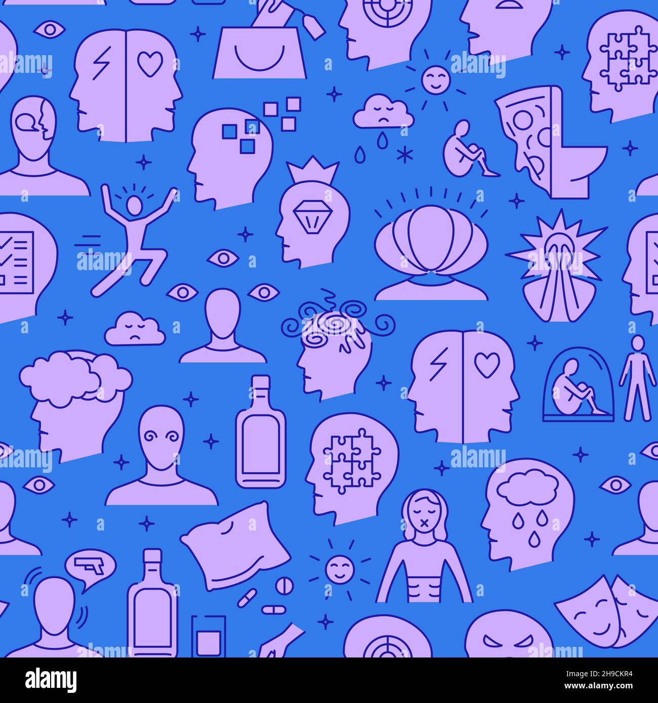 Mental disorders seamless pattern in colored line style. Psychological ...