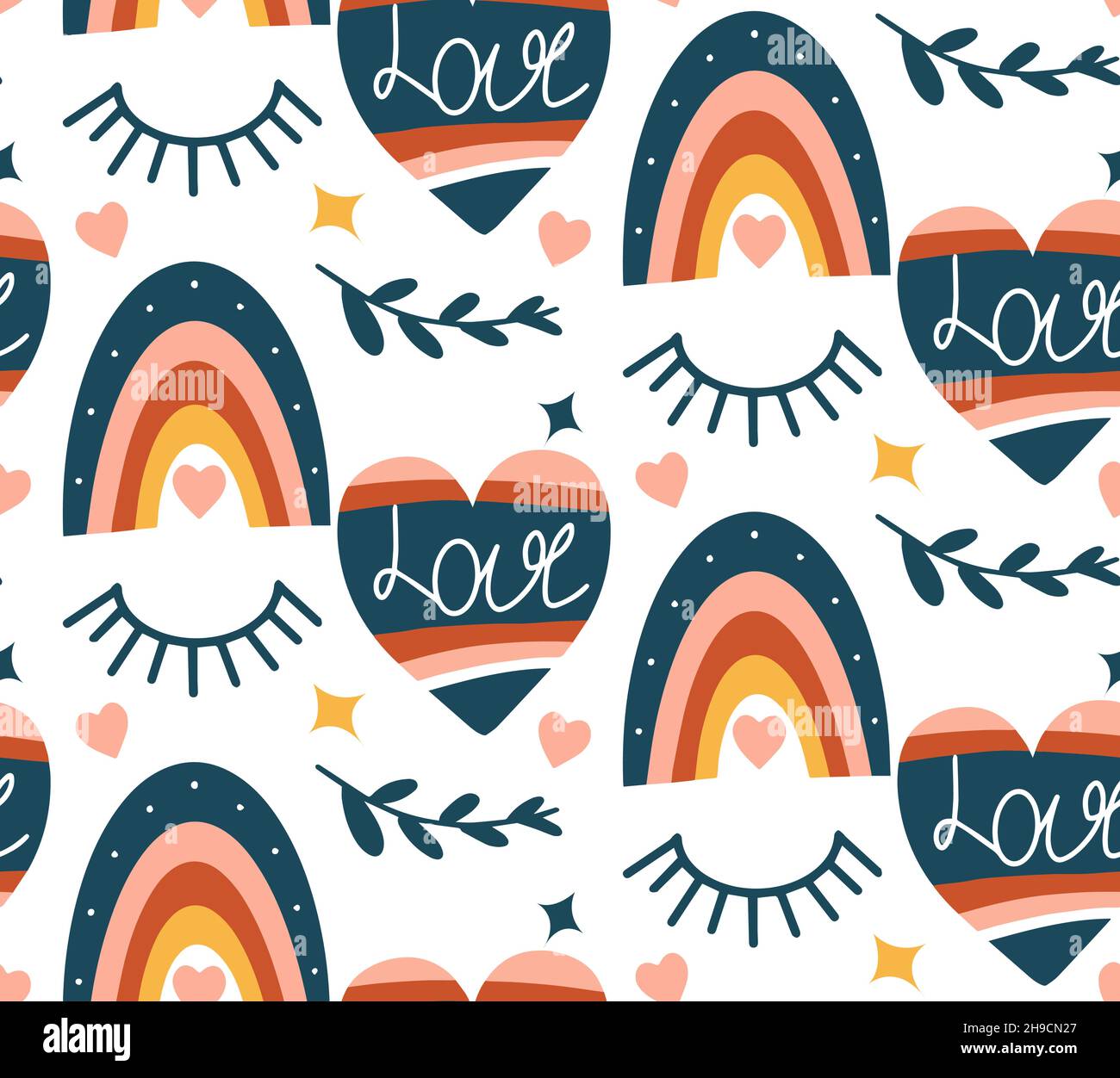 Boho love pattern. Folk mystical tarot ornament. Heart rainbow doodle ...