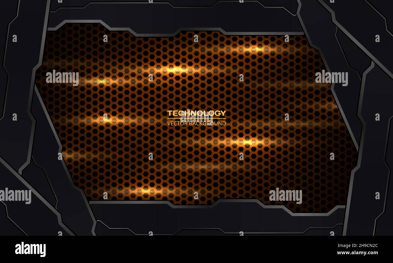 Dark yellow hexagon tech colorful carbon fiber background with ...