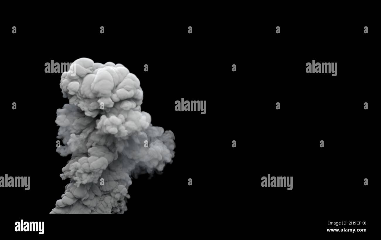 grey carbon dioxide smoke exhaust from urban fire on black, isolated ...