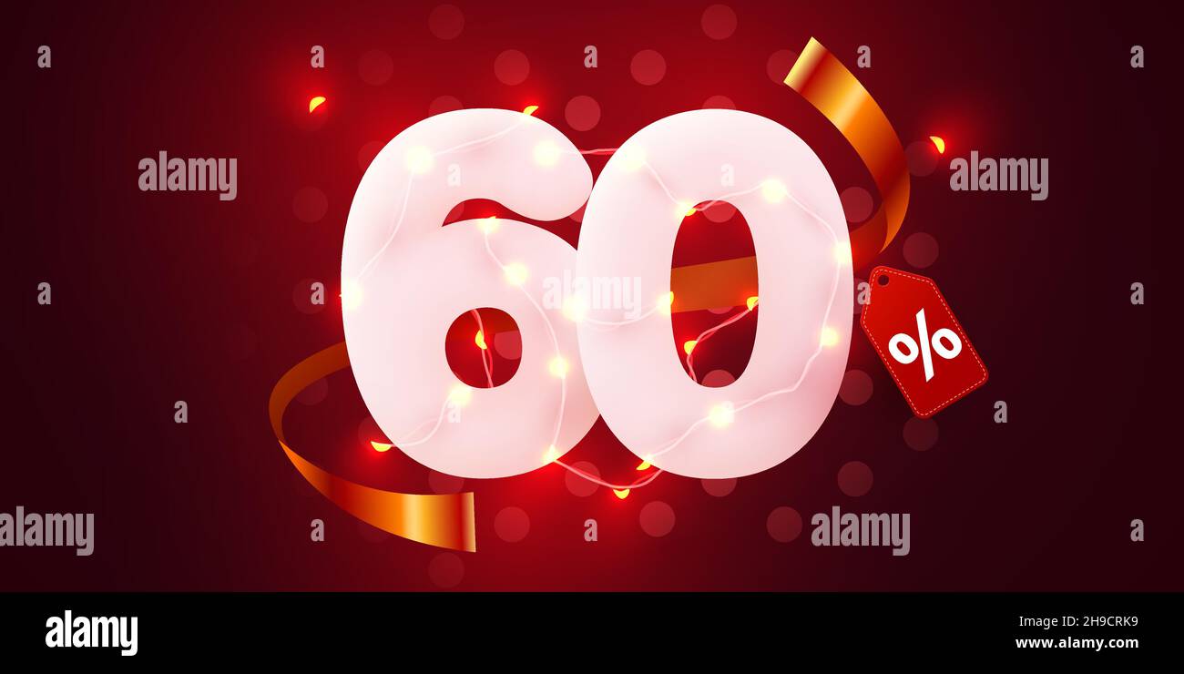60 percent Off. Discount creative composition. 3d sale symbol with ...