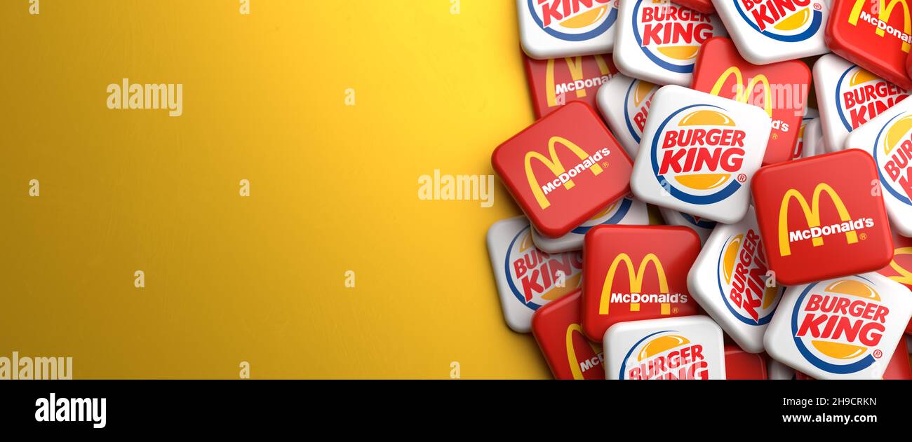 Logos of the competing American fast-food restaurant chains McDonald's ...
