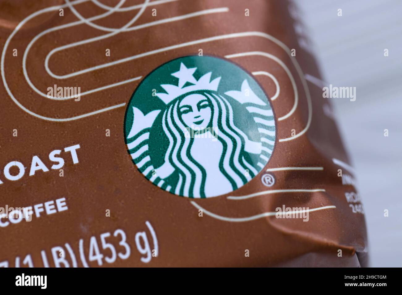 KHARKOV, UKRAINE - MARCH 15, 2021: Starbucks coffee pack with green ...