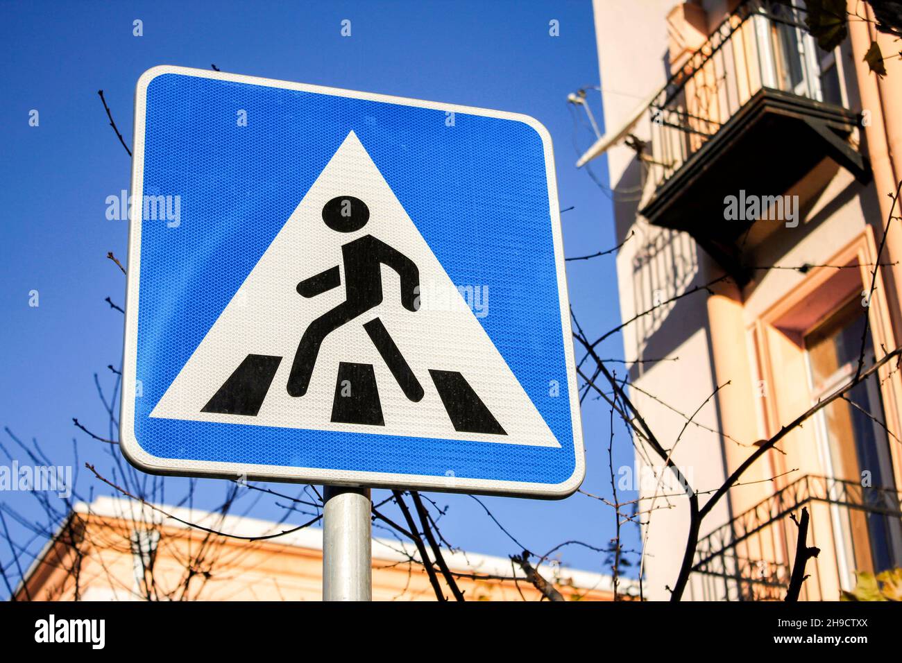 Zebra crossing road sign under the bright sunlight Stock Photo - Alamy
