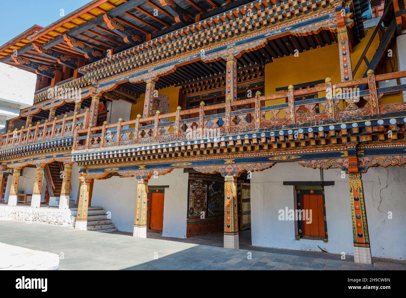 Facade of the monastery inside of the Punakha Dzong, Punakha, Bhutan ...