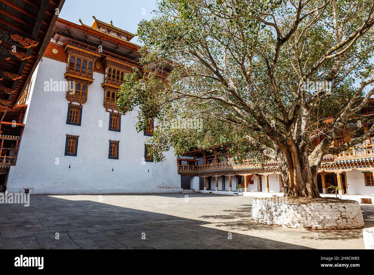 Facade of the monastery inside of the Punakha Dzong, Punakha, Bhutan ...