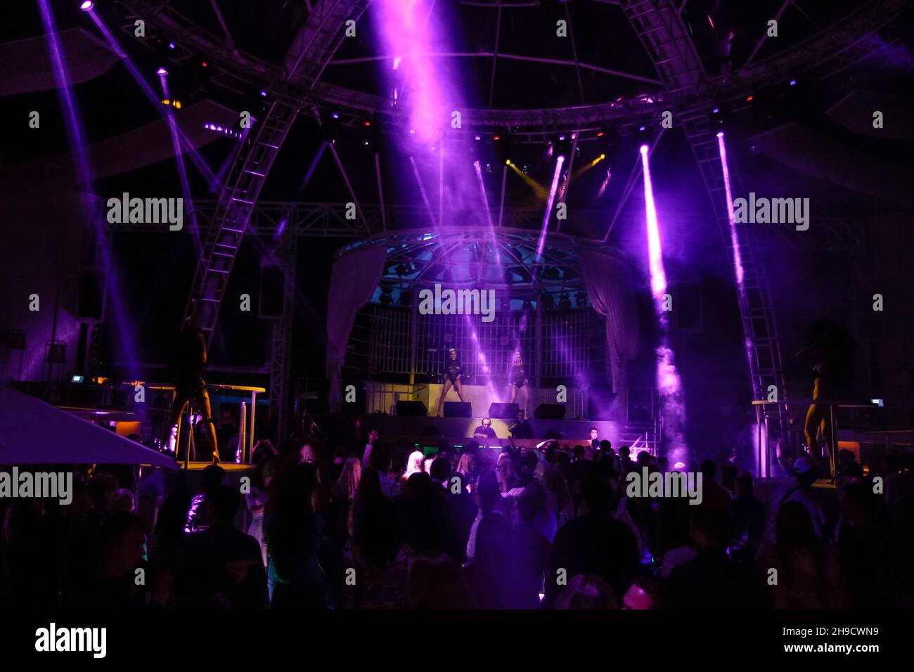 Night club dj party people enjoy of music dancing sound with colorful ...