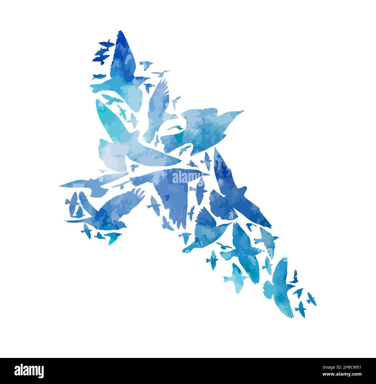 Abstract blue mosaic of birds. blue flying birds in the sky. Vector ...