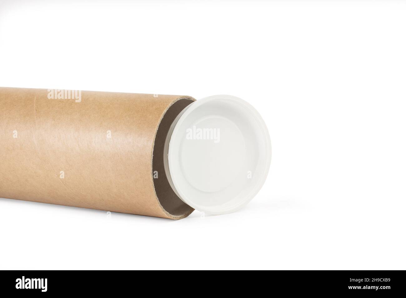 Cardboard cylinder container for storage artworks on a white background ...