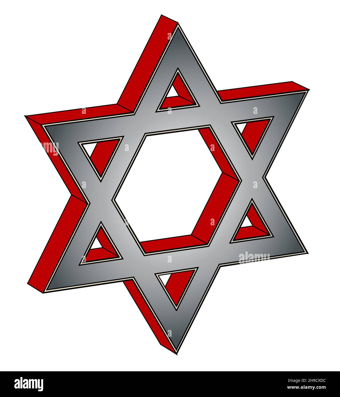 A depiction of the Star of David in metalic shades over a white ...