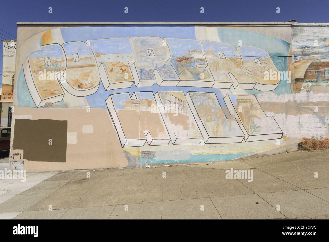 Wall with graffiti under a blue sky in San Francisco, California Stock ...