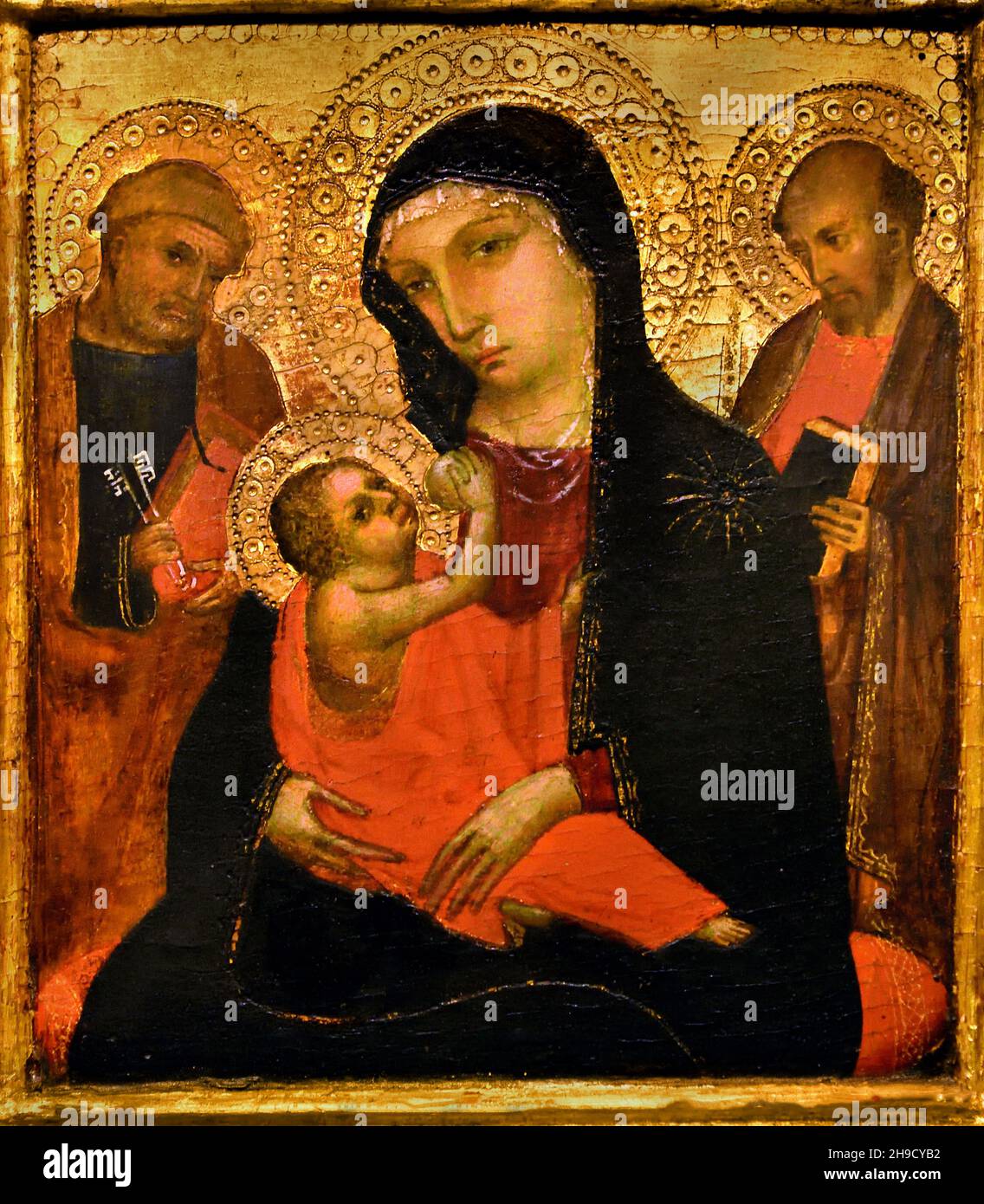 Polyptych with the Nursing Madonna and Saints, and above, the Trinity between Saints John the ...