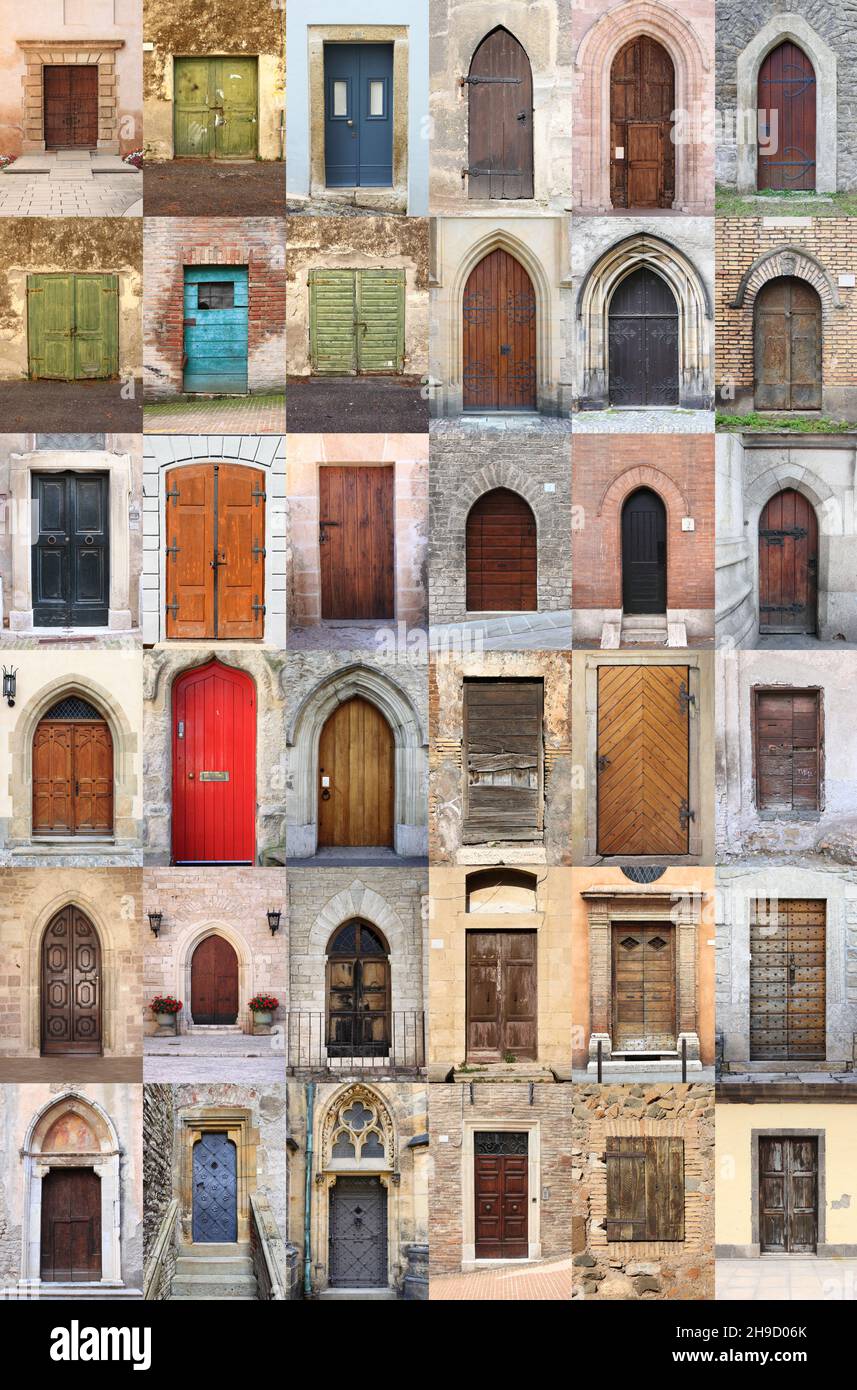 Collage of old medieval front doors Stock Photo - Alamy
