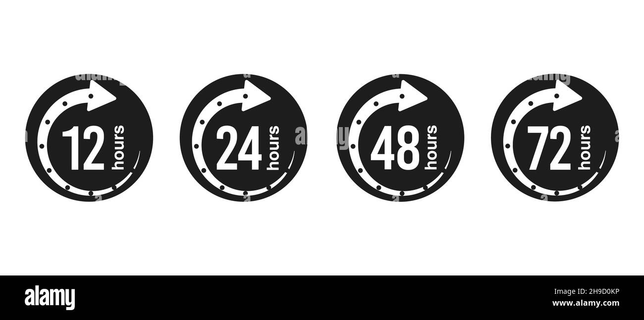 12, 24, 48, 72 hours clock arrow. Work time effect or delivery service ...