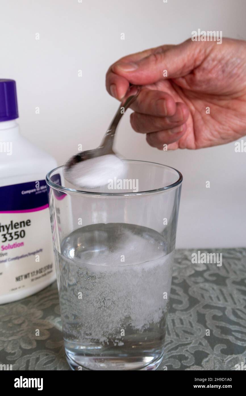 Polyethylene Glycol 3350 is a prescription laxative being prepared, USA ...