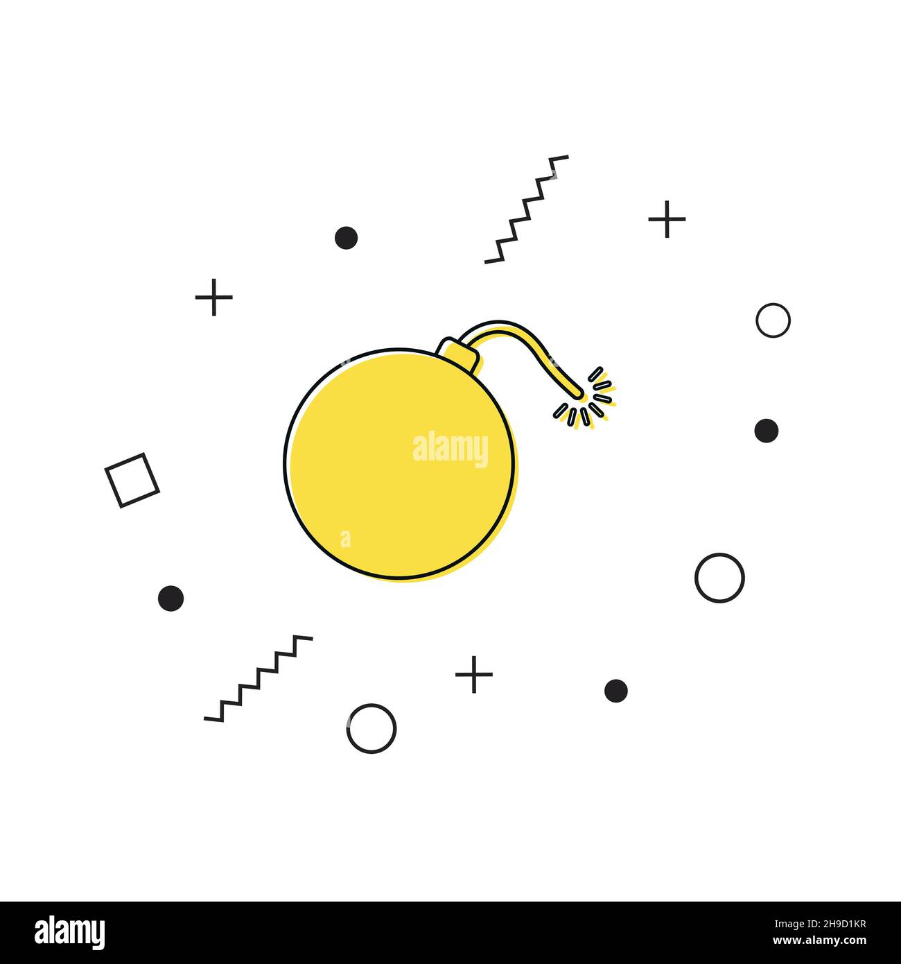 Bomb icon with geometric shapes on white background. Boom symbol ...