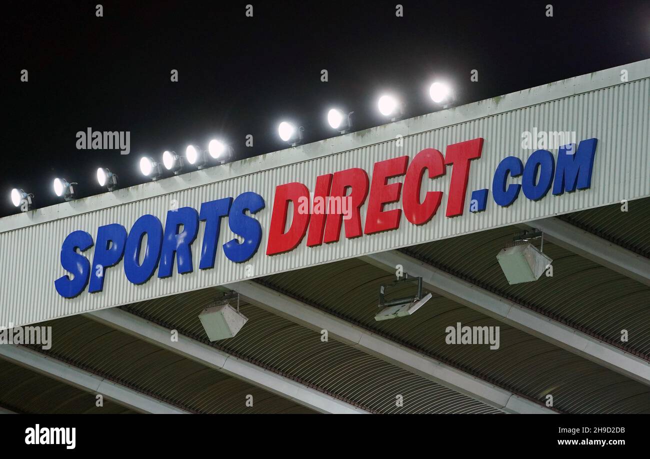 File photo dated 30-11-2021 of Sports Direct signage at St James' Park ...