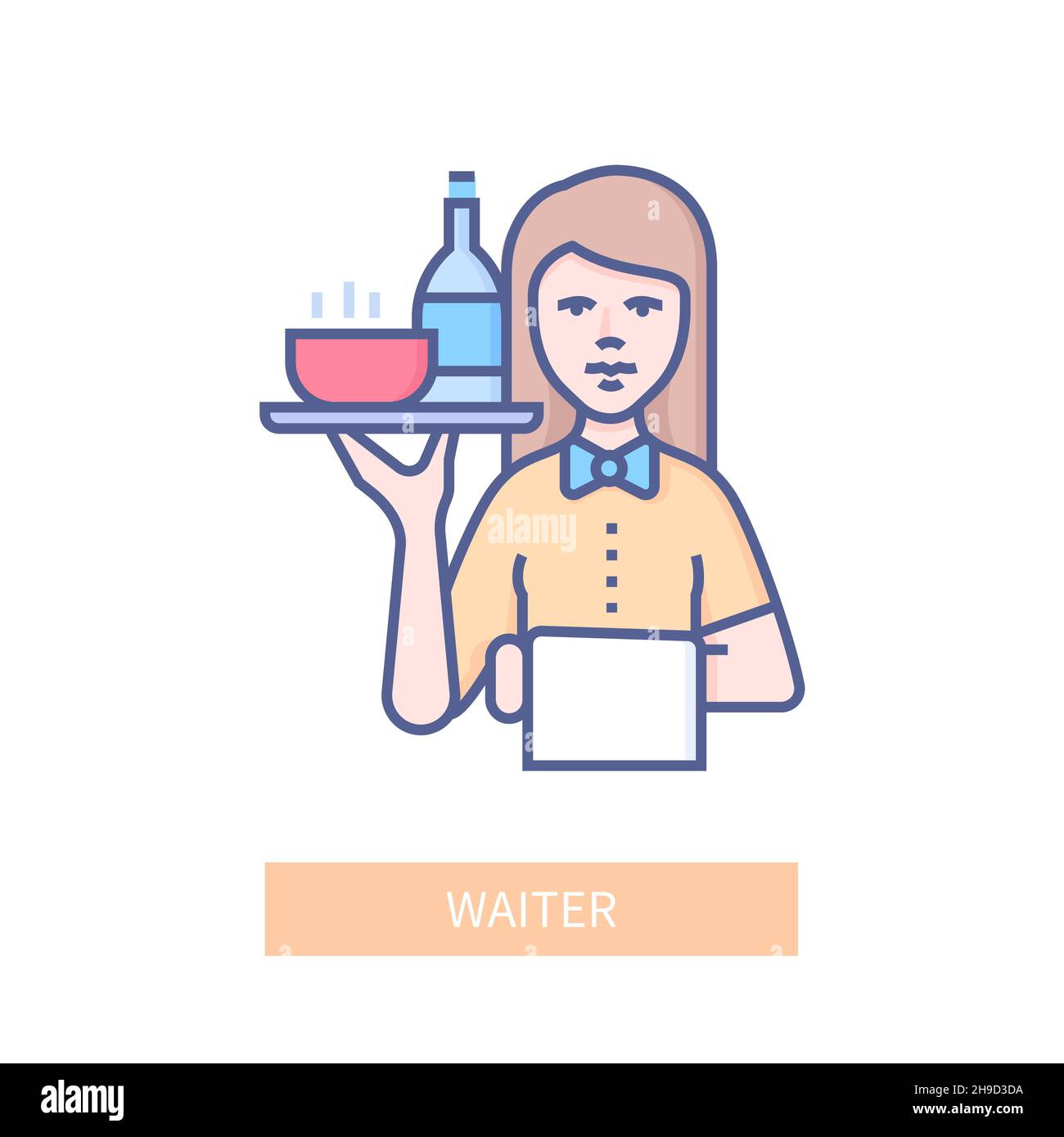 Waiter - modern colorful line design style icon on white background ...