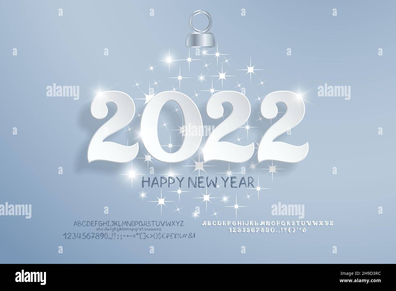 Holiday poster Happy New Year. Ornate numbers paper cut style on gray ...