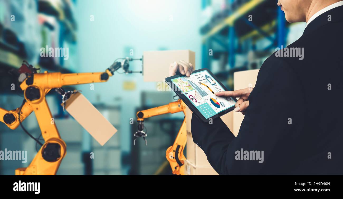 Smart Robot Arm Systems For Innovative Warehouse And Factory Digital Technology Automation