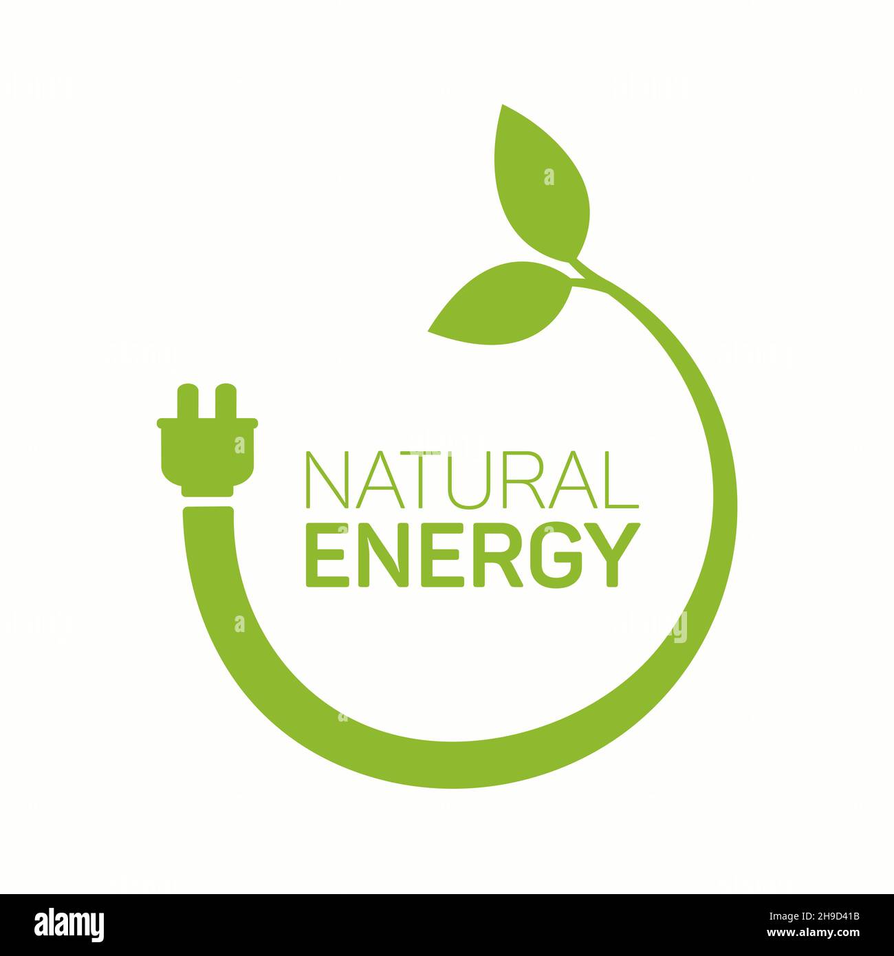 Natural energy icon with electric plug, plant and leaf symbol. Eco ...