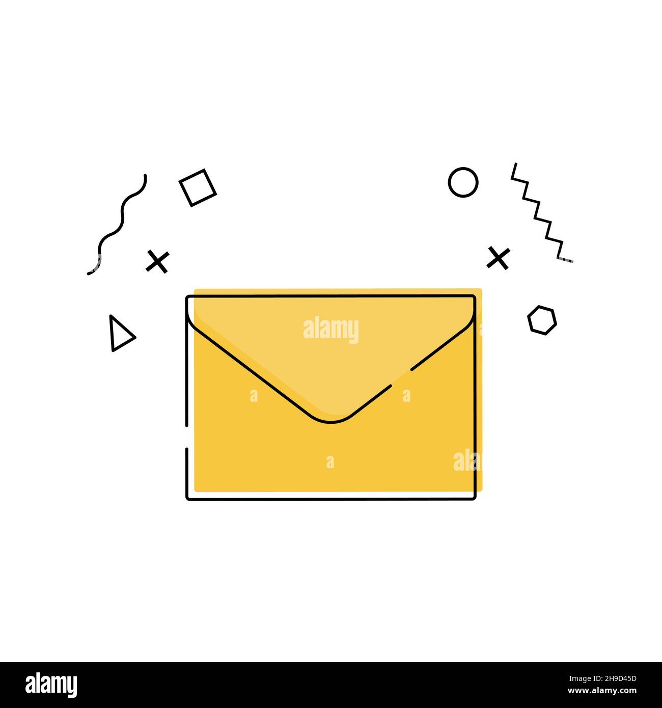 Envelope mail icon with geometric shapes on white background. Line and ...