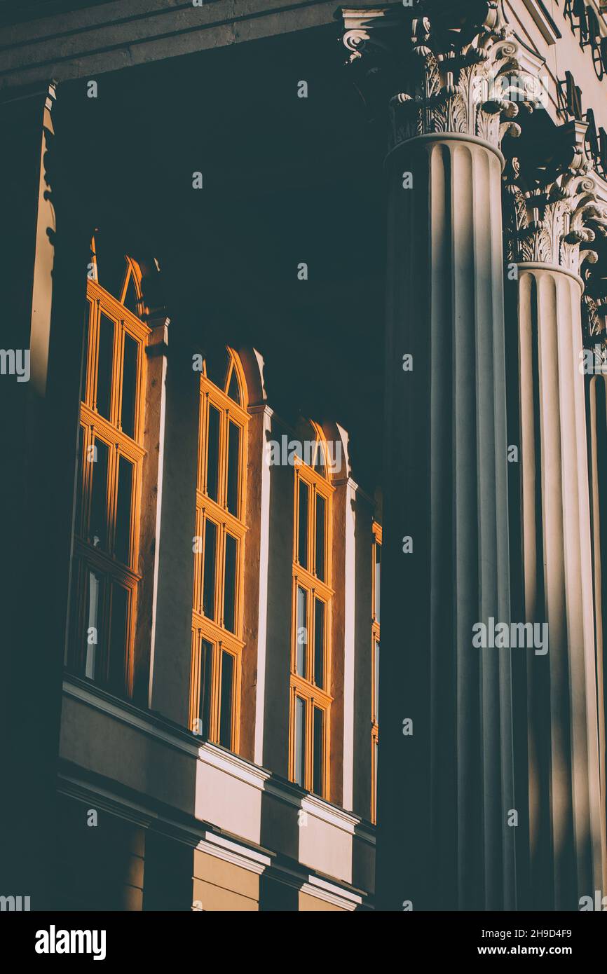 Vertical of the exterior of the beautiful tall pillars of a building ...