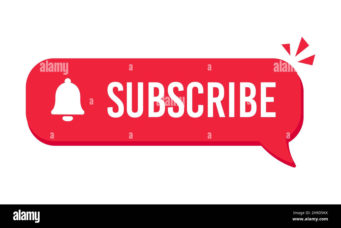 Subscribe label with bell icon. Click button on white background. Blogging, promotion. Social ...