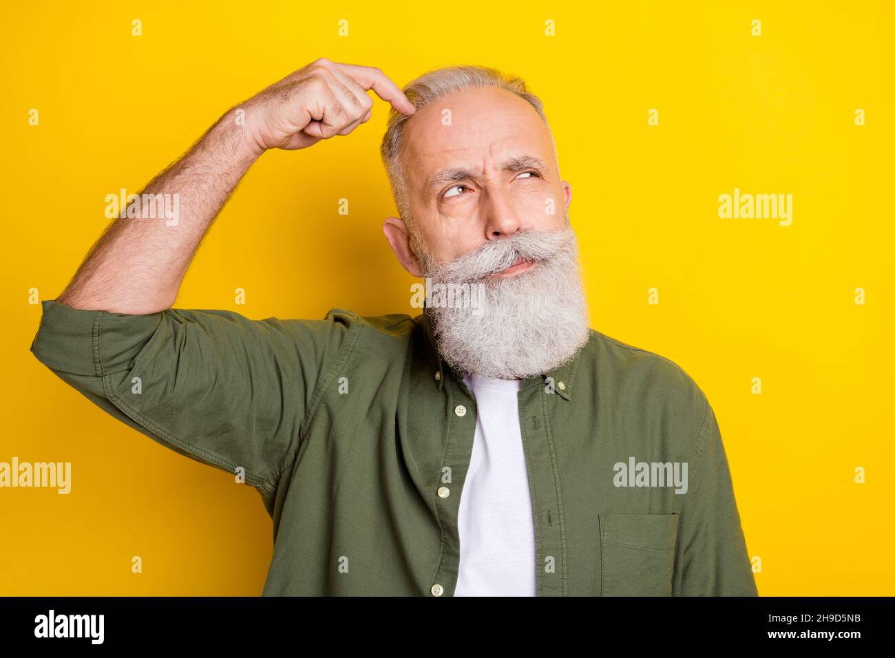 Photo portrait of elder man looking blank space thinking about idea ...
