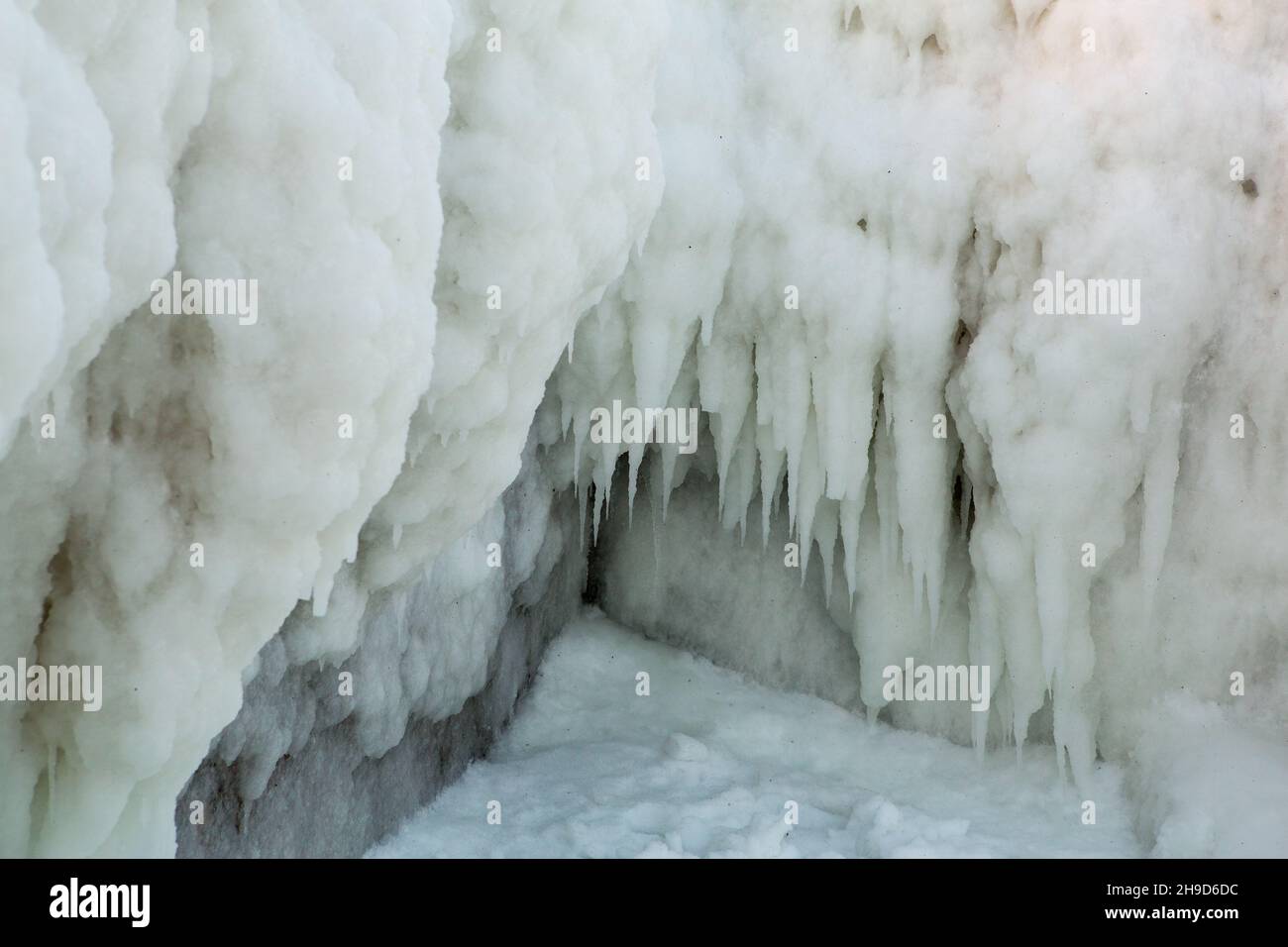 Icing. Winter natural disaster icing sea promenade after winter storm ...