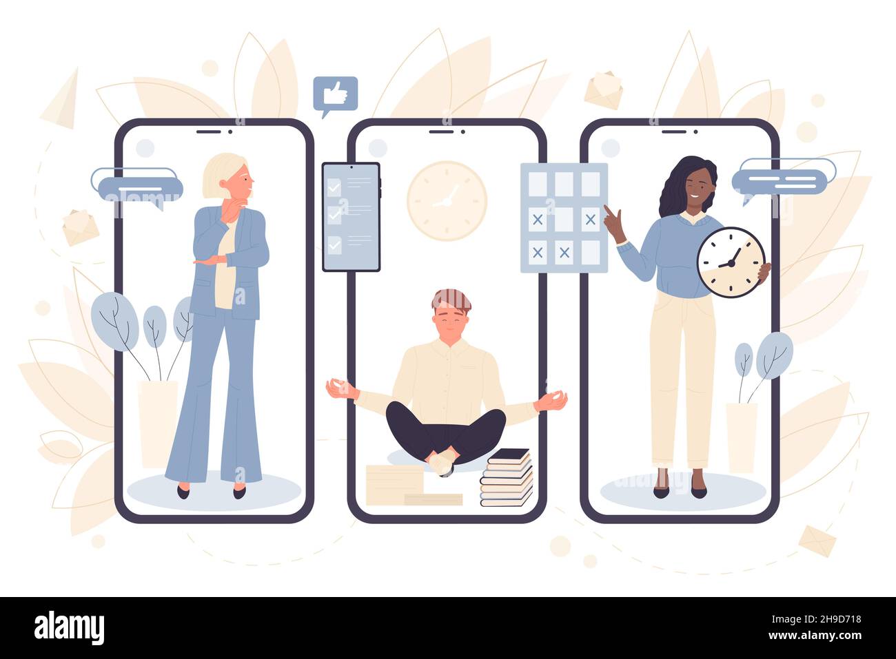 Effective time management with online app vector illustration. Cartoon ...