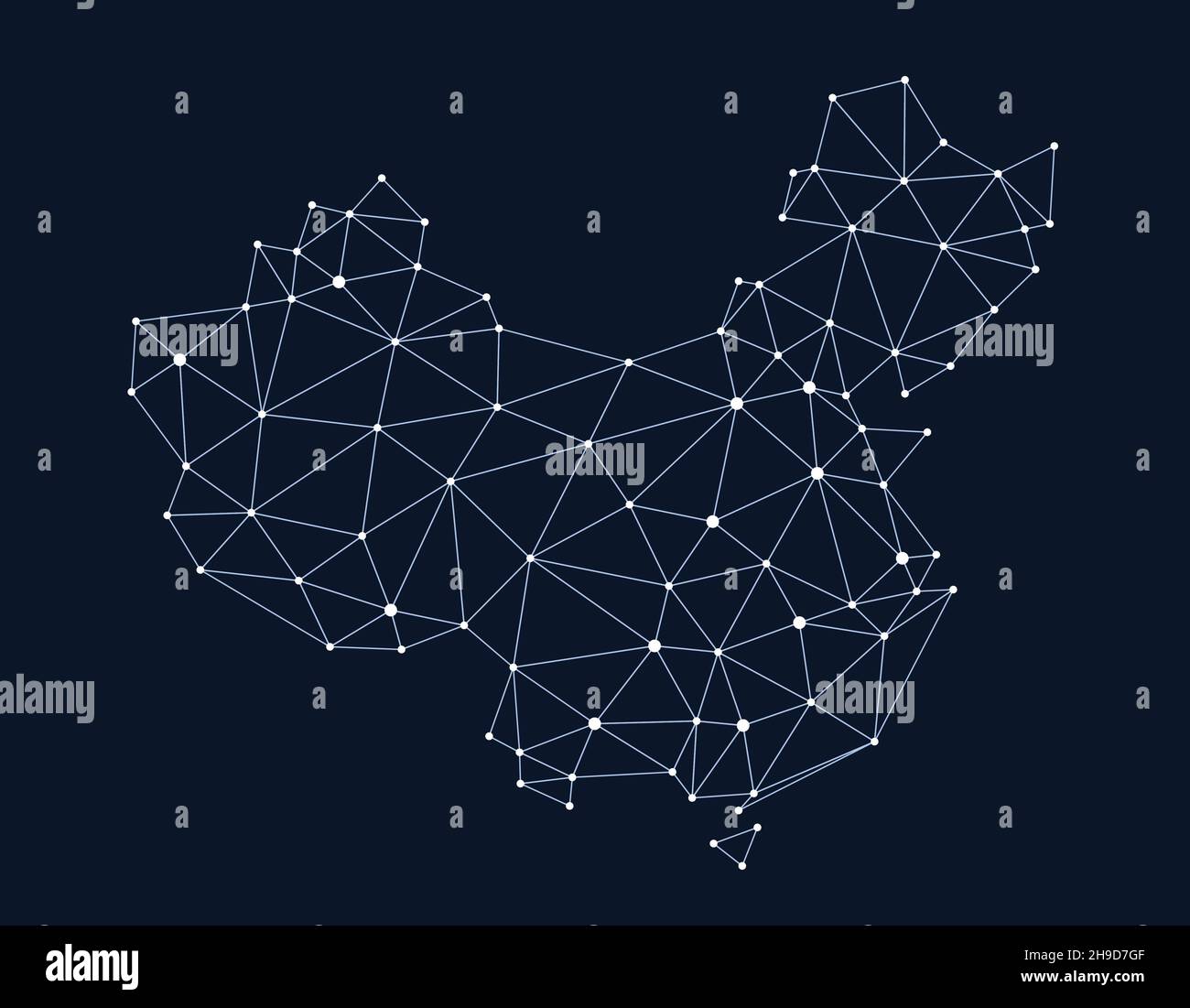 China polygonal map. Abstract geometric connected dots vector map. Low ...