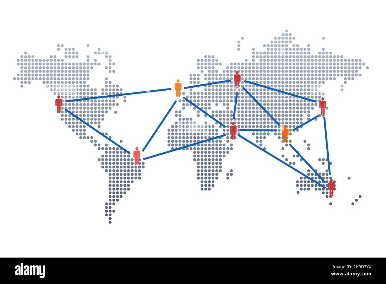 Connected world map. People network on dotted world map vector ...