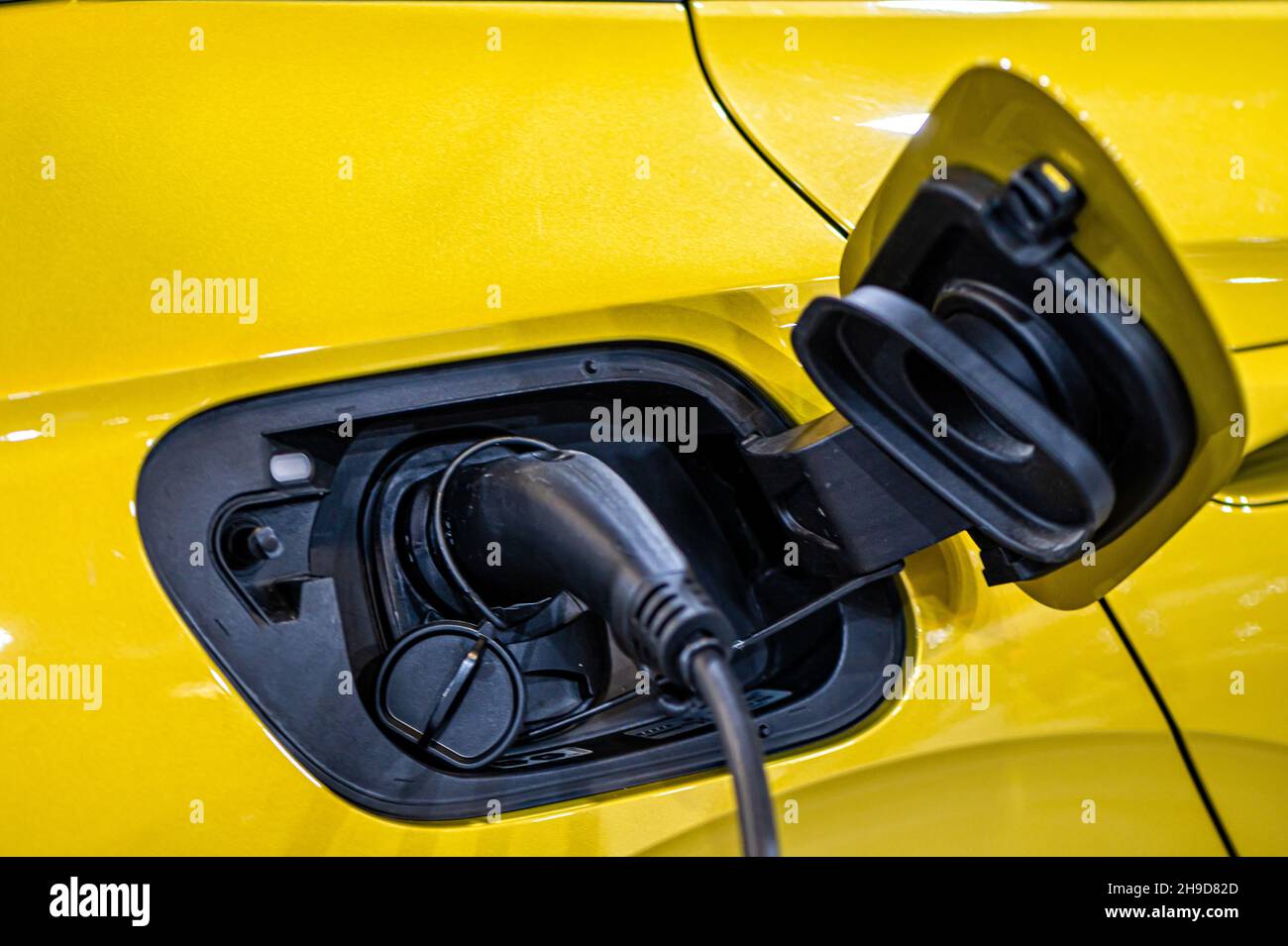 Riga, Latvia, Sep 24, 2021: vw id4 electric car connected to the ...