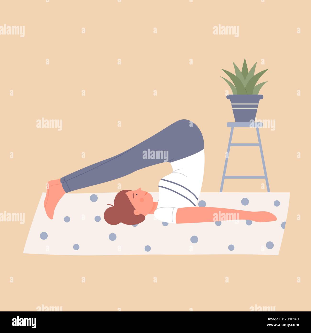 Girl training home yoga stretching pose. Mind and body harmony ...