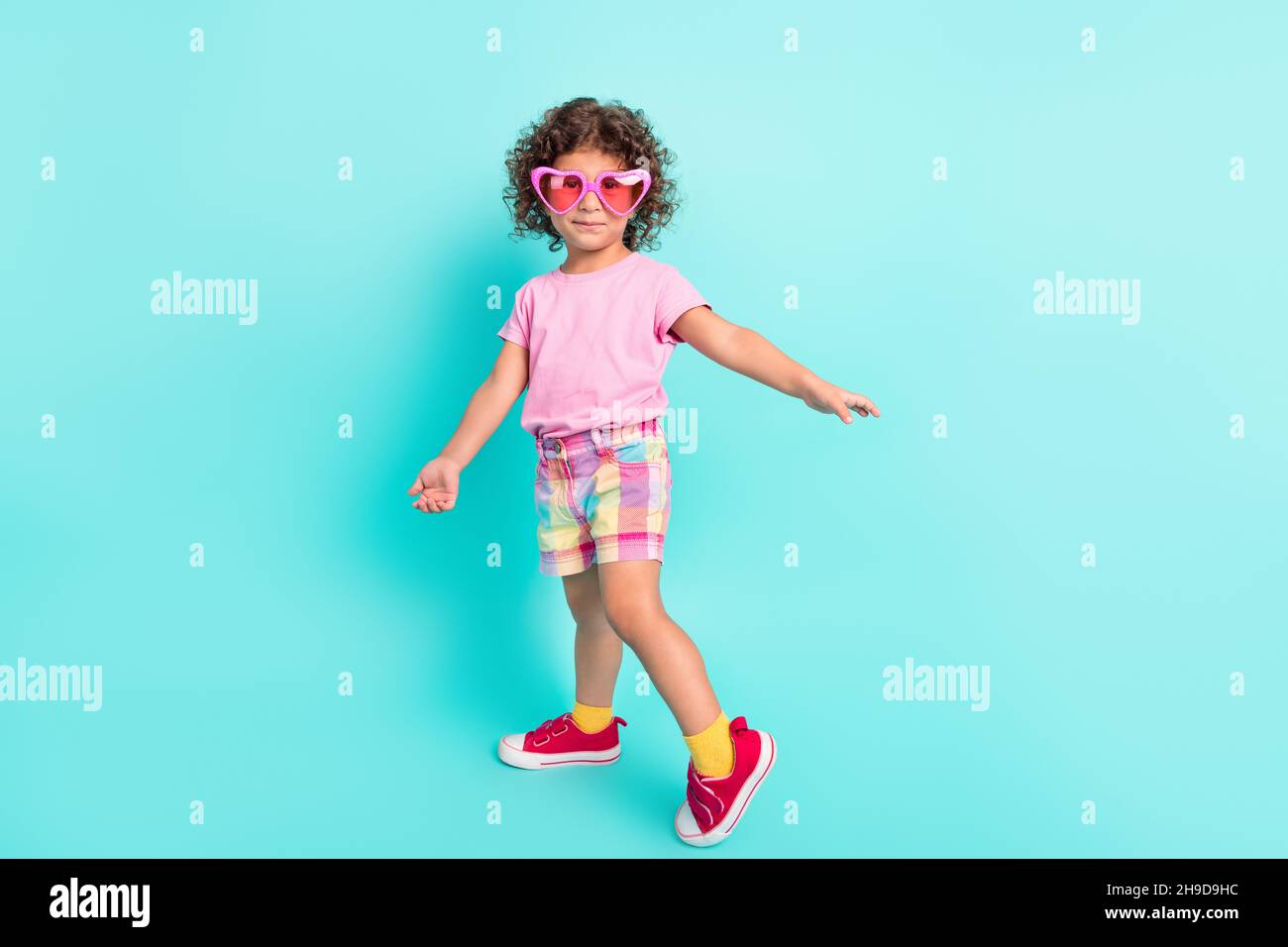 Full length body size view of attractive cheerful carefree girl dancing ...