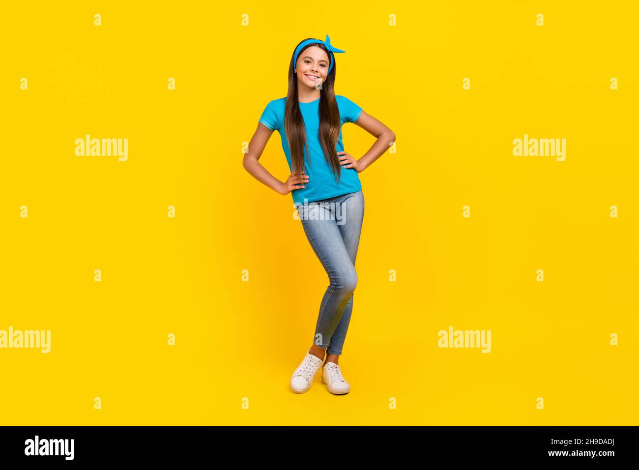 Full Size Photo Of Young Attractive Girl Wear Casual Clothes Standing