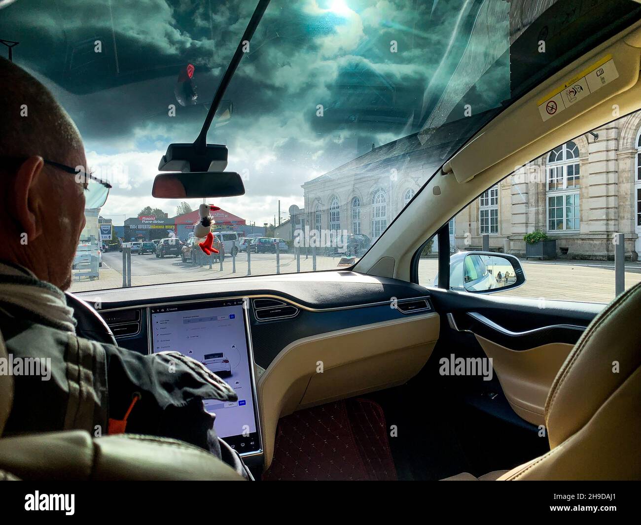 Interior view of a Tesla, France Stock Photo - Alamy